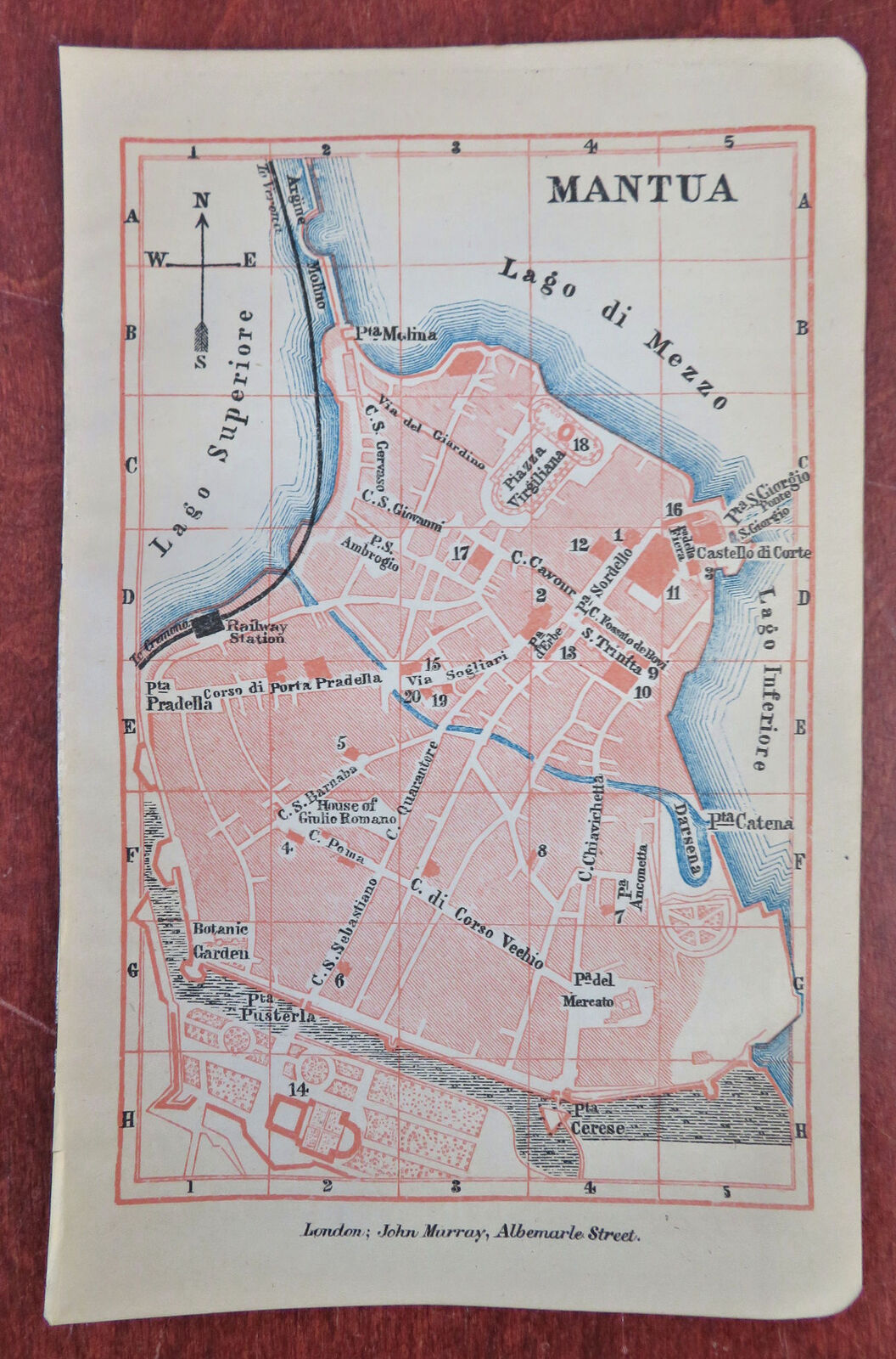 Mantua Italy Detailed City Plan Gardens Piazzas Railway c. 1890's ...