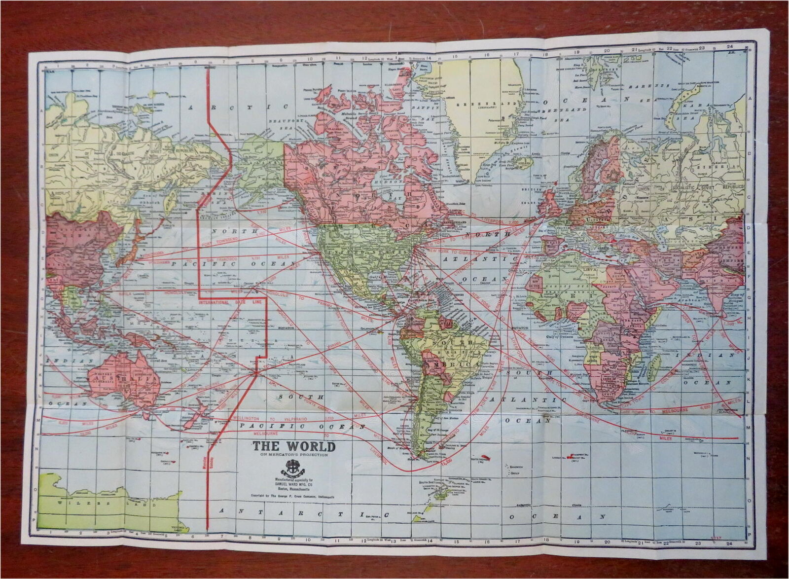 World Map on Mercator's Projection Interwar Years c. 1930's private ...