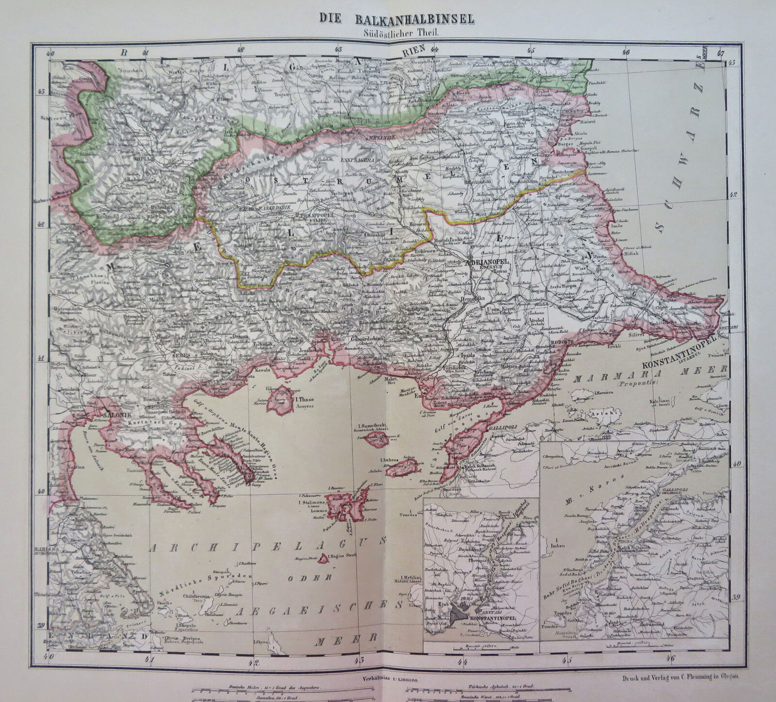 Ottoman Empire Balkans Serbia Albania Romania 1885 Flemming huge 4 ...