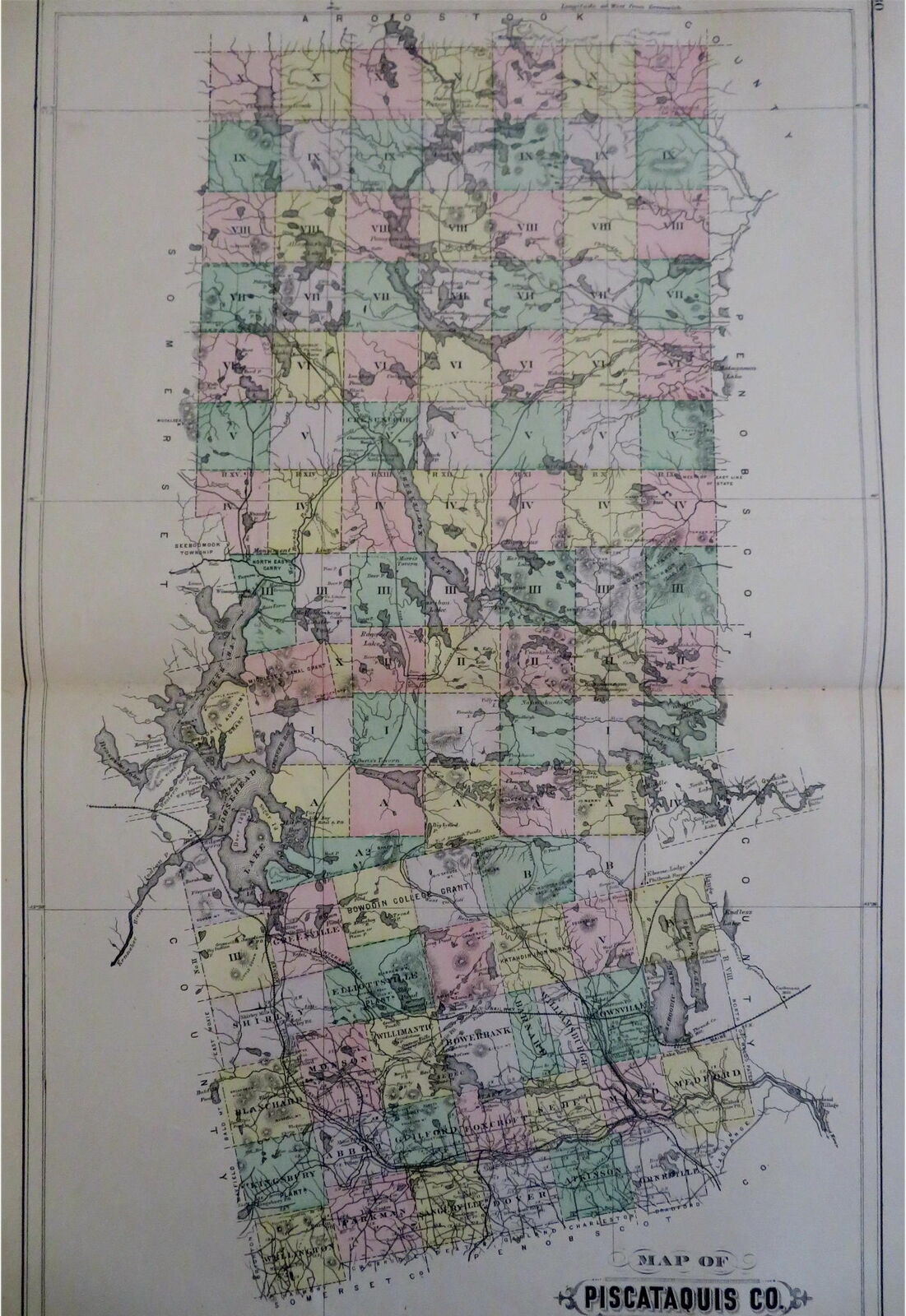 Piscataquis County Map Bowdoin Grant Katandin Iron Works Medford 1893 ...