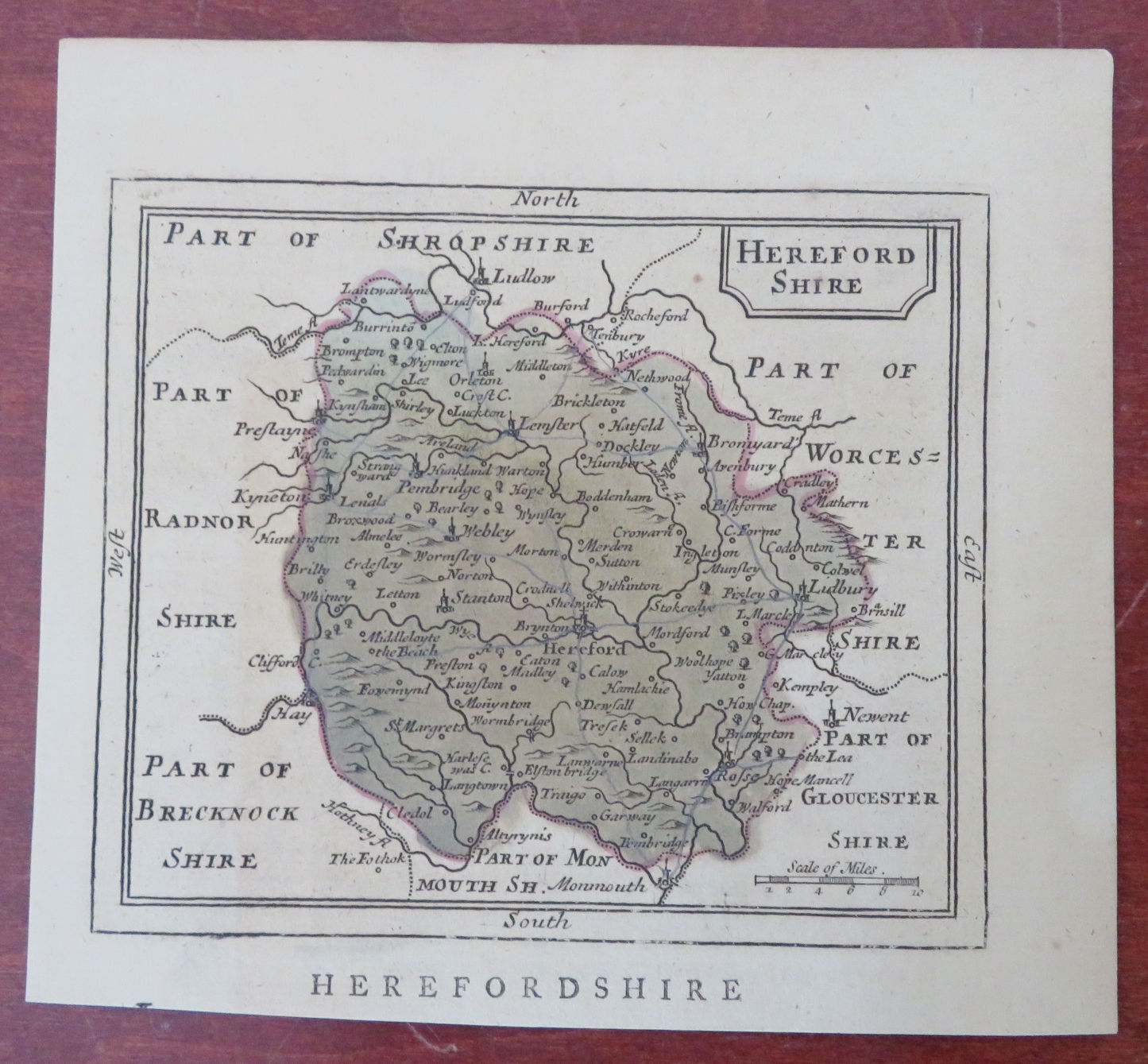 Herefordshire English County Map c. 1785-90 detailed small engraved map ...