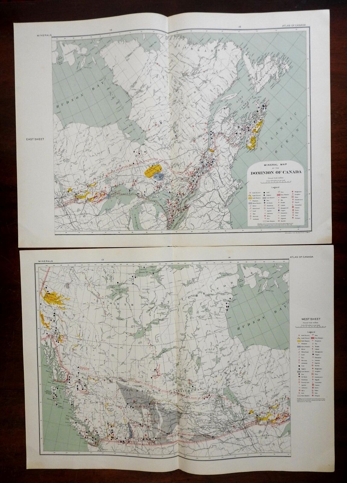 Dominion of Canada Mineral Map Gold Cobalt Iron Coal Salt 1915 two ...