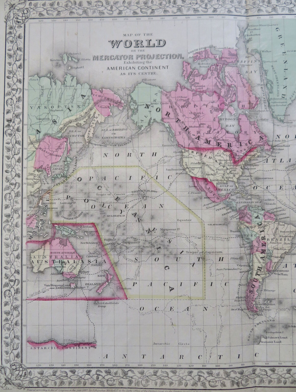 World Map Australia Lake Torrens Hook Exploration Routes 1867 Mitchell ...