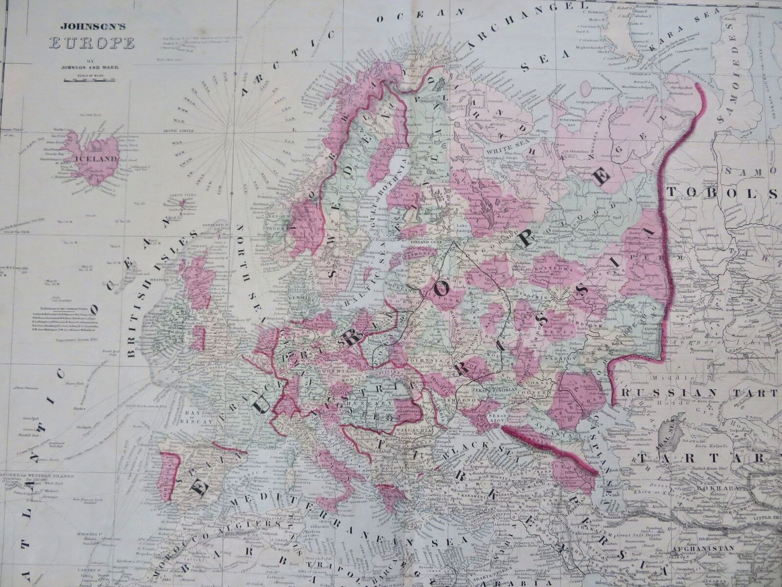 Europe Railroads Exploration Routes Captain Cook 1863 old Johnson map ...