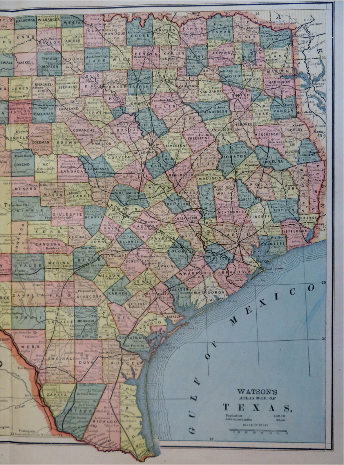 Texas State Map Western Counties El Paso 1886 Watson transitional map ...