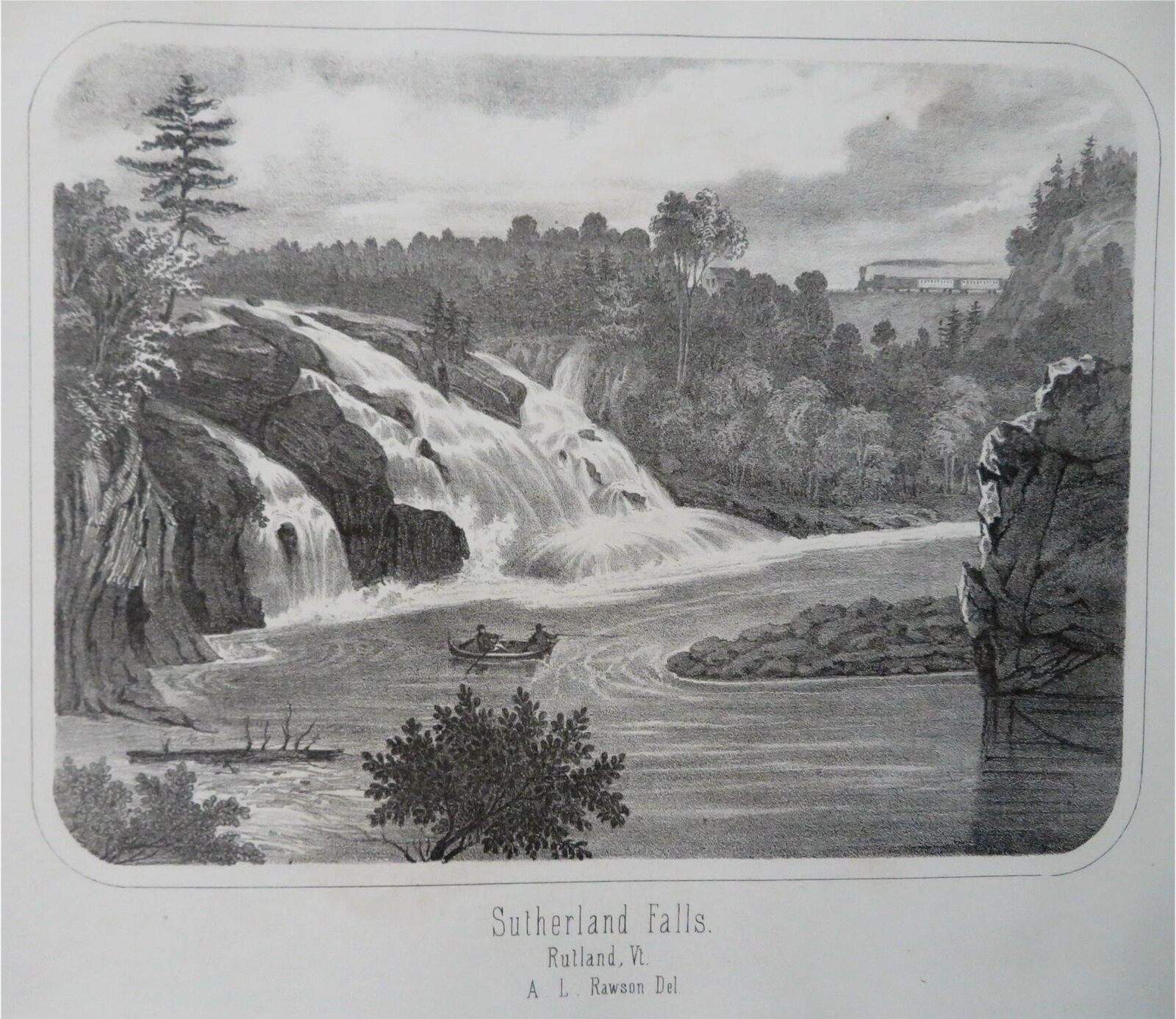 Sutherland Falls Rutland Vermont Landscape View 1861 H.F. Walling print ...