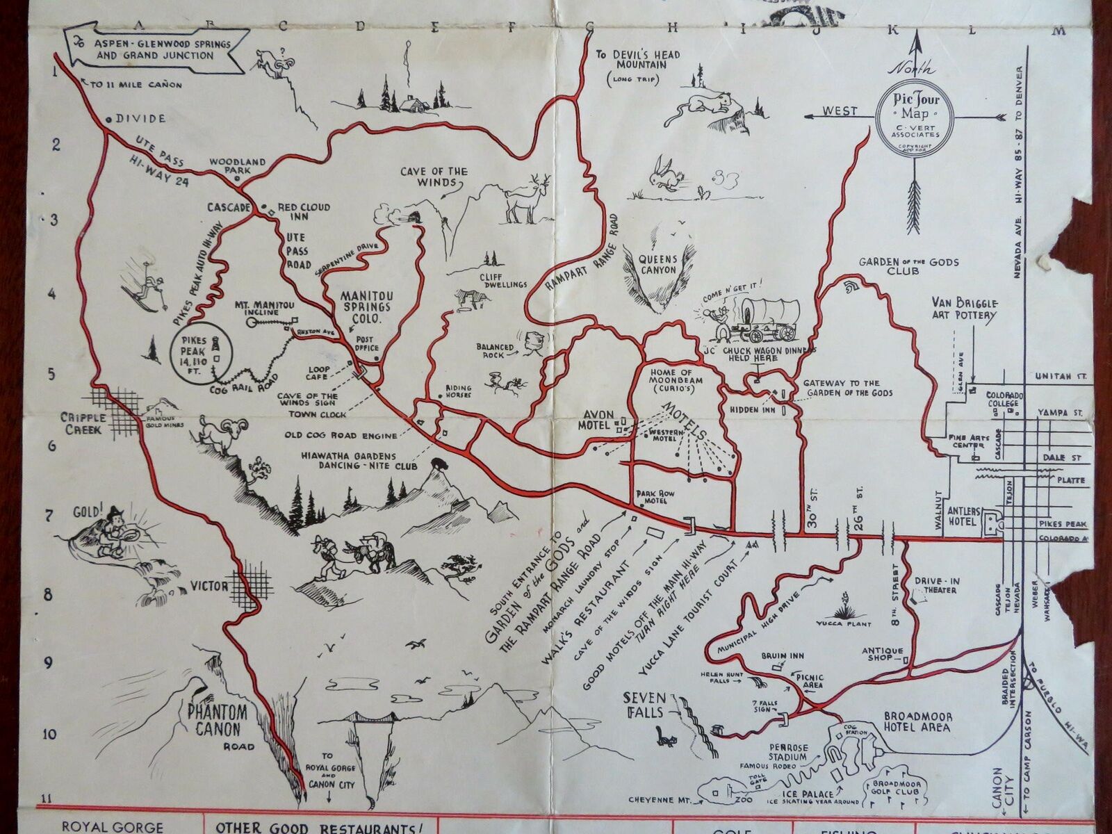Pikes Peak Region Colorado Cartoon Pictorial Map c. 1940's tourist ...