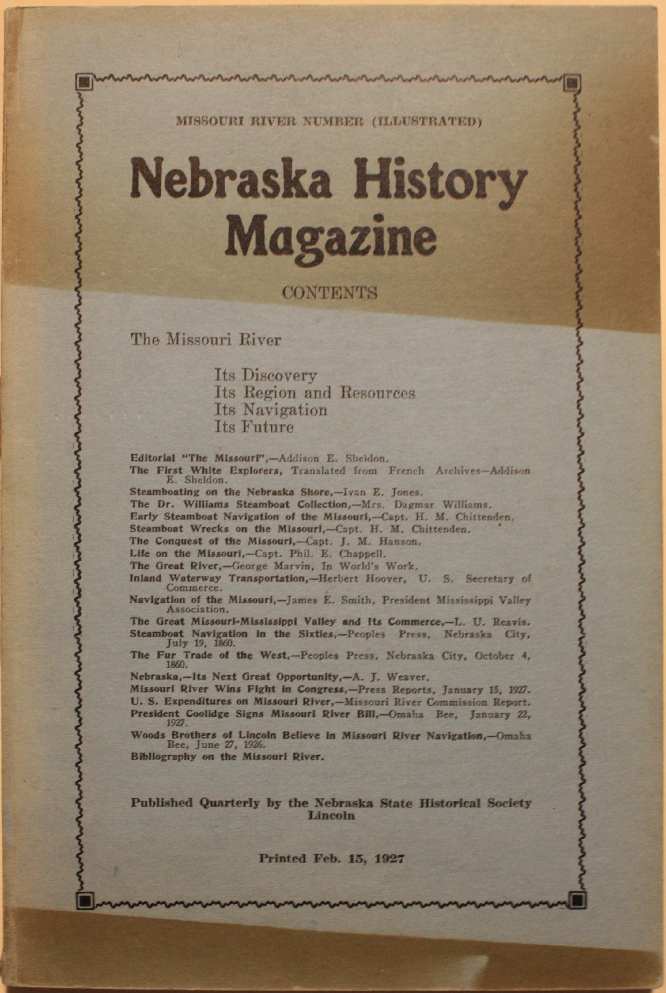 Nebraska History Magazine Volume 8, No. 1 by Sheldon, Allison E. editor ...