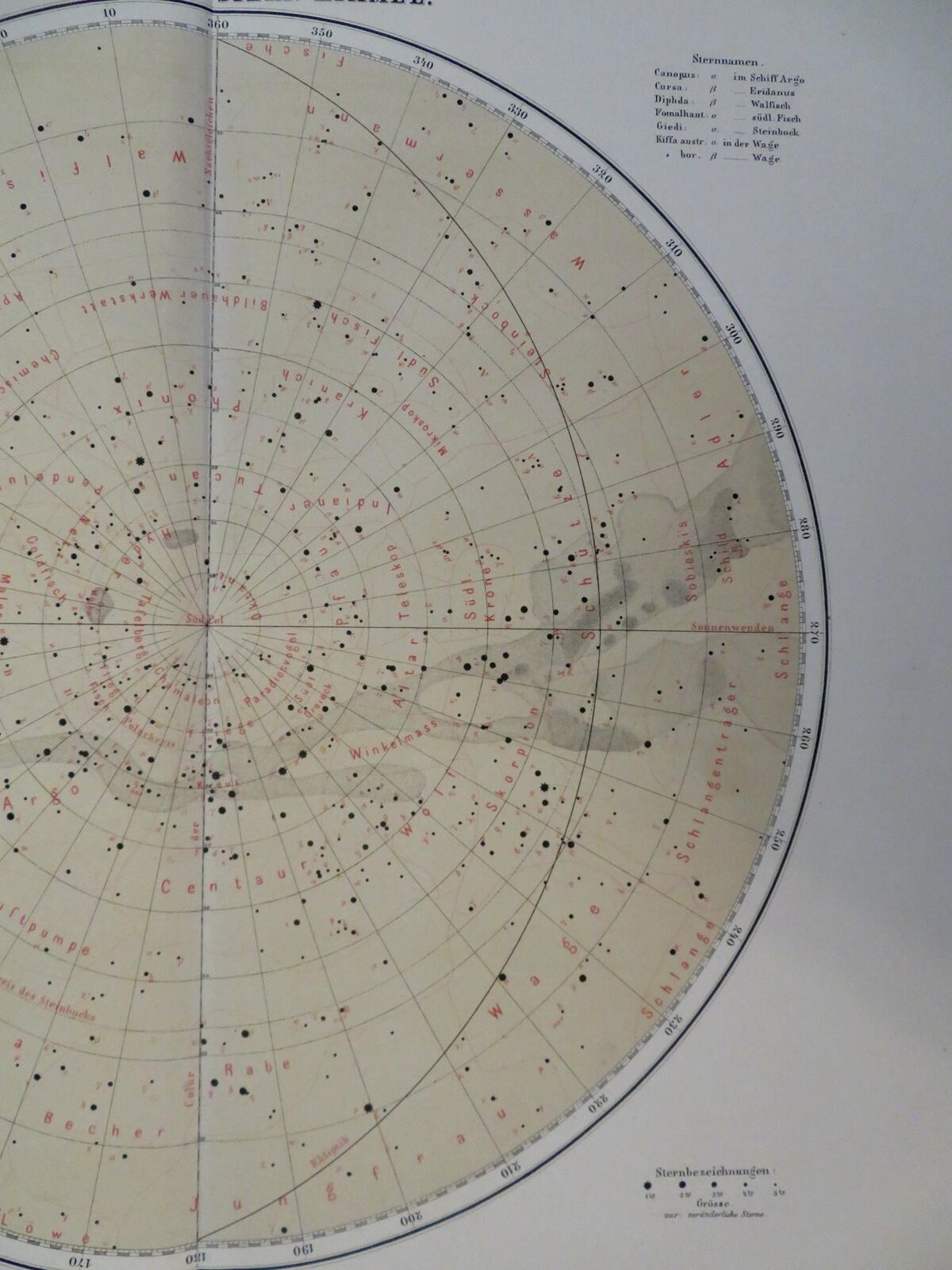 Southern Night Sky Constellations Zodiac Milky Way 1885 Flemming map ...