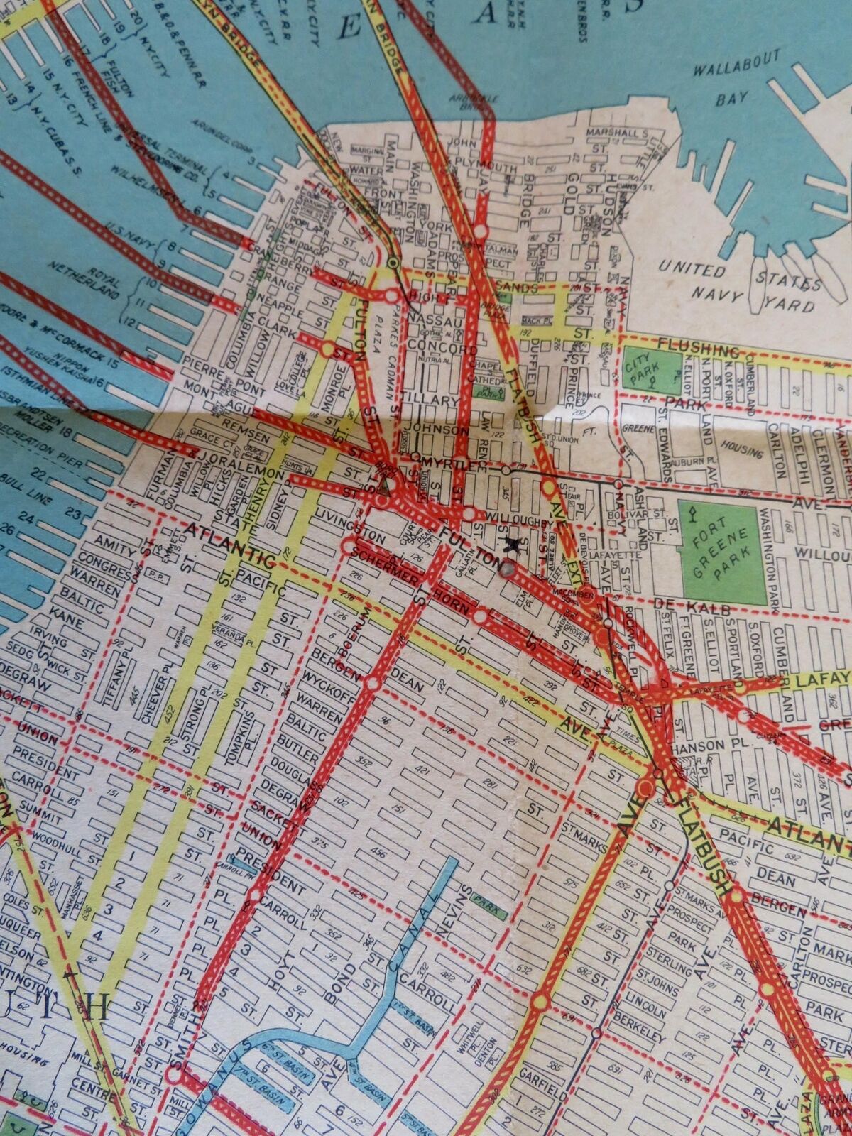 Brooklyn New York Street Map Transit Lines c. 1940 Geographia huge ...