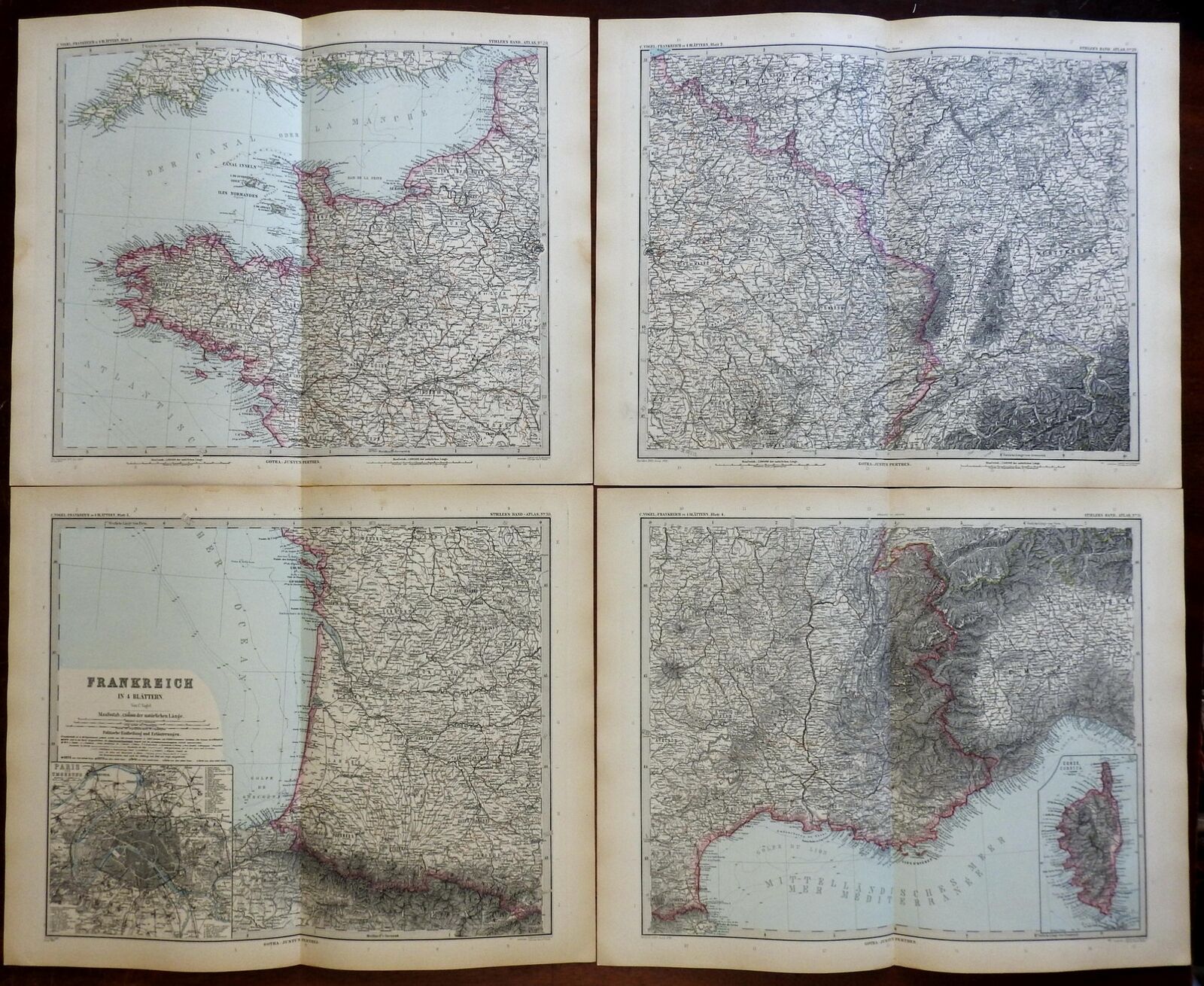 France 4 sheet map 1891 Stieler detailed map wall size amazing detail ...