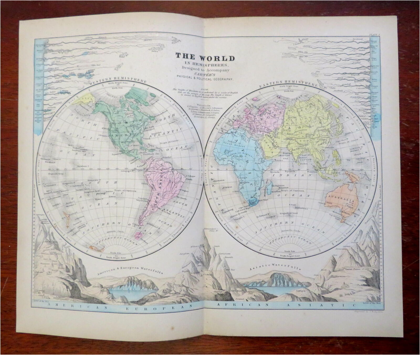 World Map in Double Hemispheres Mountains & Rivers of the World 1856 ...