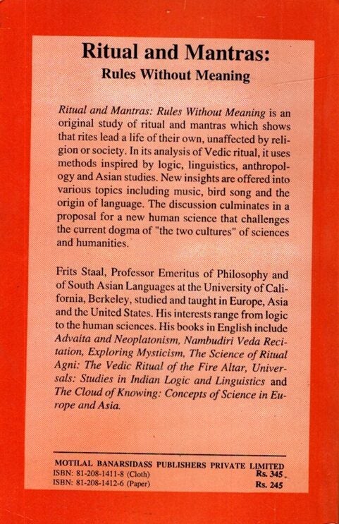 Ritual and Mantras : Rules Without Meaning by Frits Staal: Very Good ...