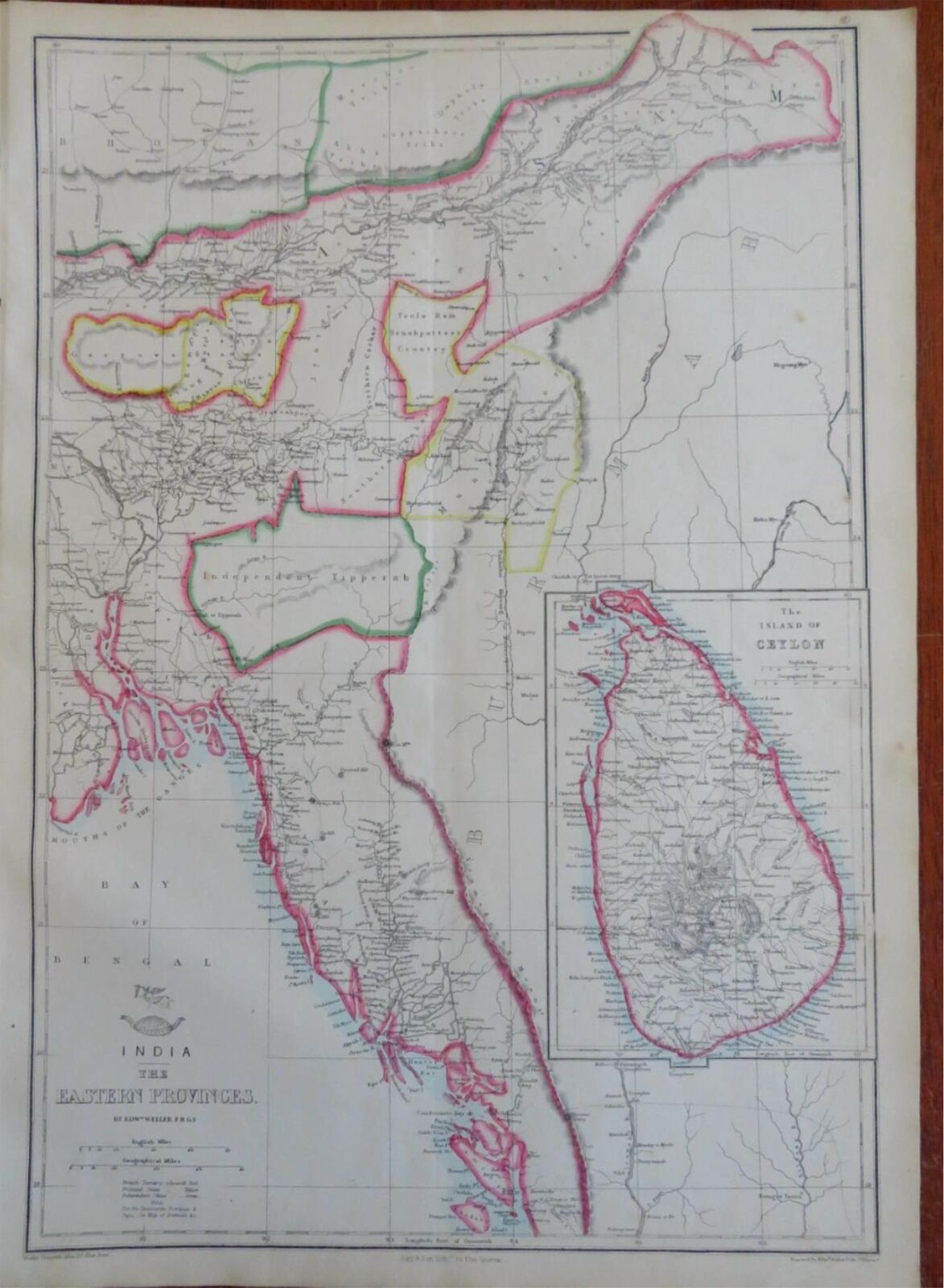 Farther India Myanmar Ceylon Calcutta Sri Lanka c. 1856-72 Weller map ...