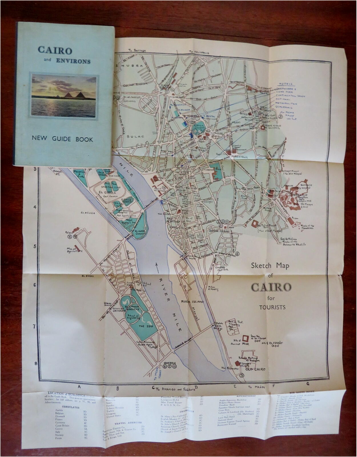 Cairo Egypt Tourist c. 1920's pictorial travel guide book w/ large map ...
