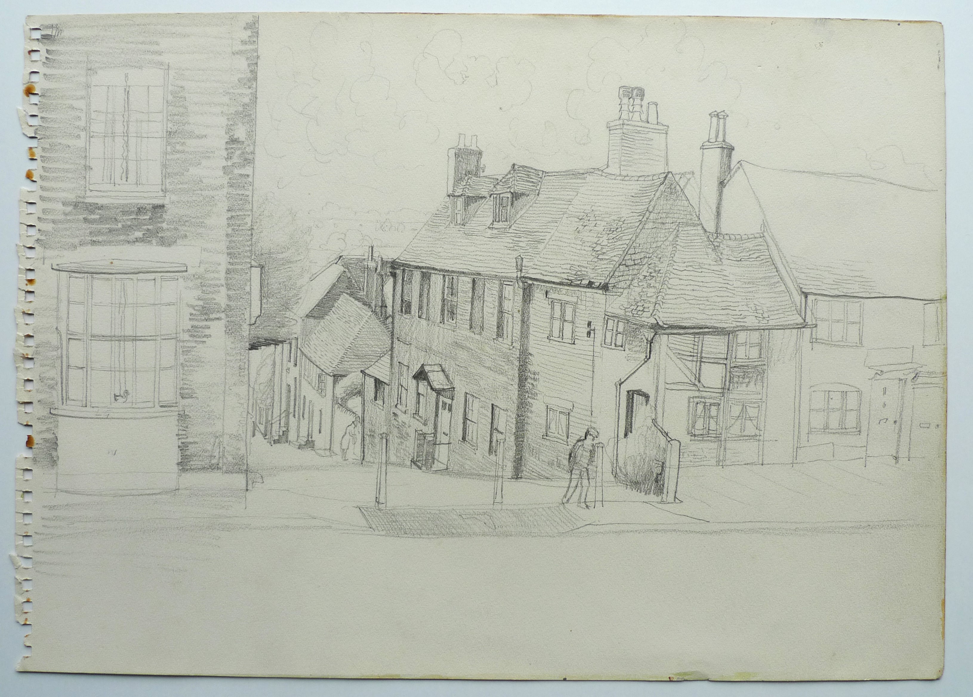 'Steep street, Lewes?'. An original pencil drawing by Michael Renton ...