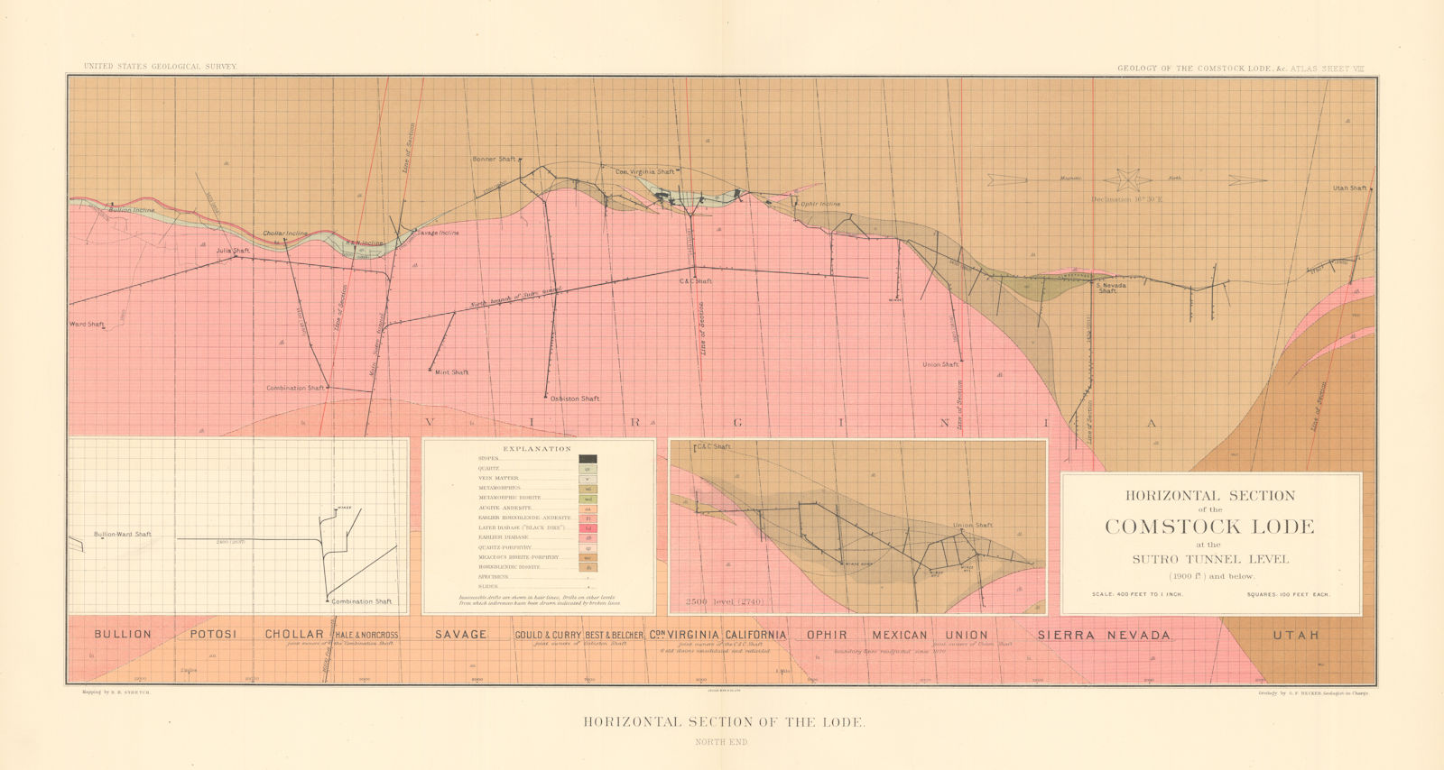 Horizontal Cross-section of the Comstock Lode at the Sutro Tunnel level ...