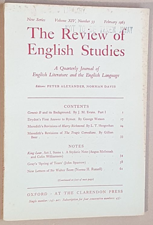 The Review of English Studies: New Series Vol.XIV, No.53, February 1963 ...