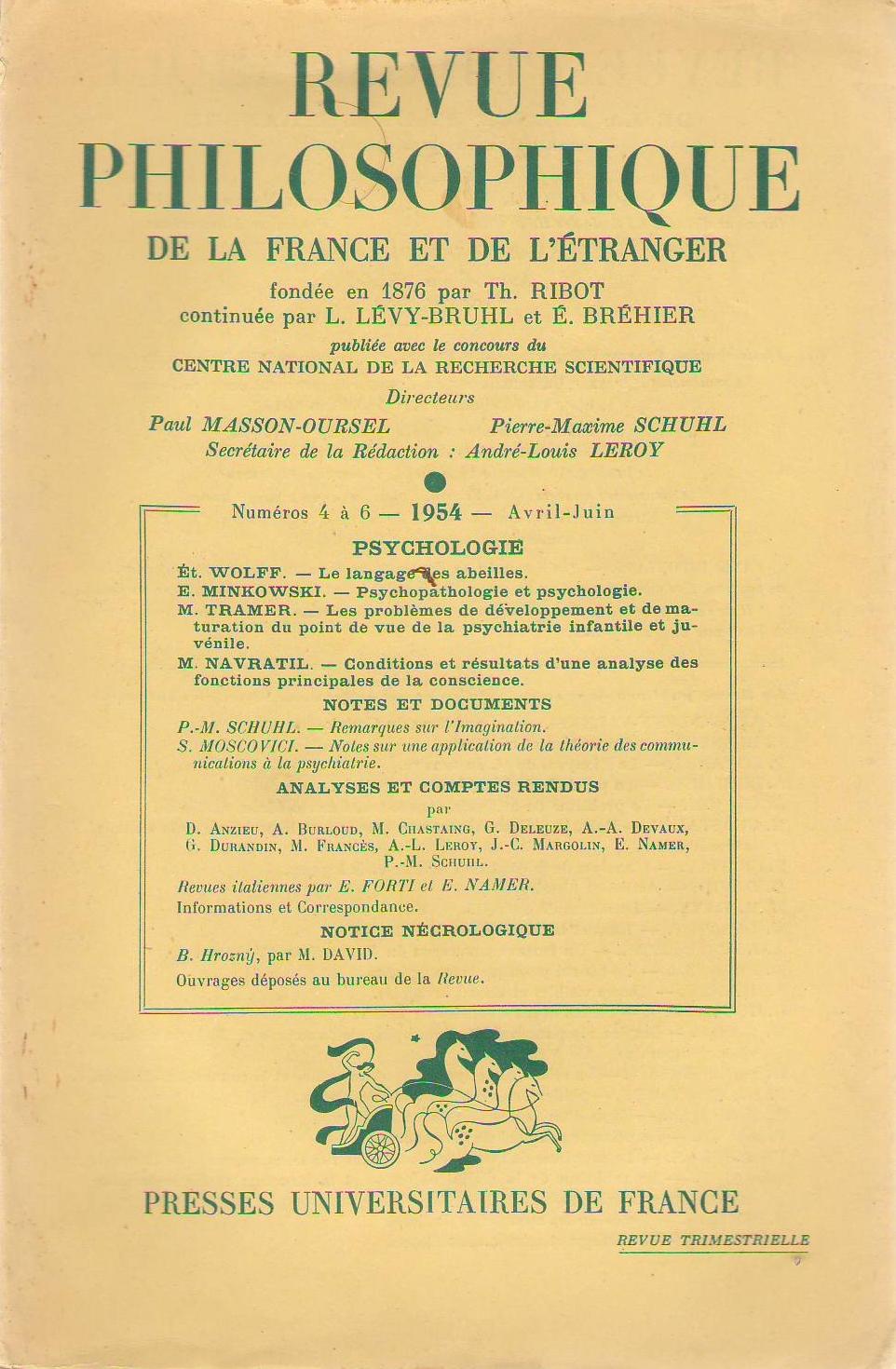 revue philosophique de la France et de l'étranger, N° 4 à 6, 1954 ...