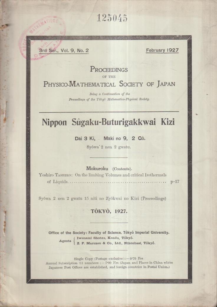 Nippon Suugaku-Buturigakkwai Kizi - Proceedings of the Physico-Mathematical Society of Japan ...