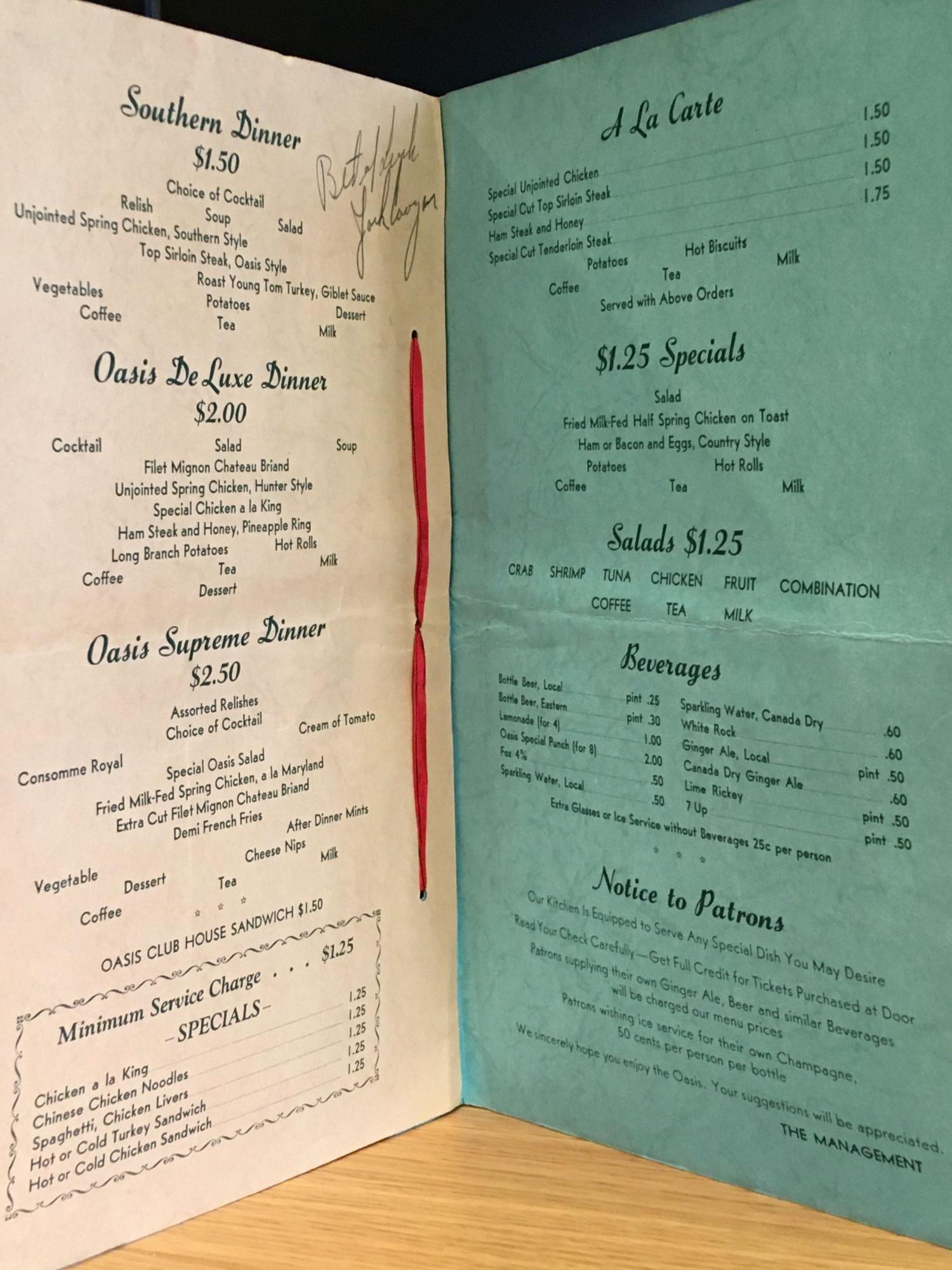 The Oasis Seattle's Most Glamorous Theatre Cafe and Ballroom menu ...