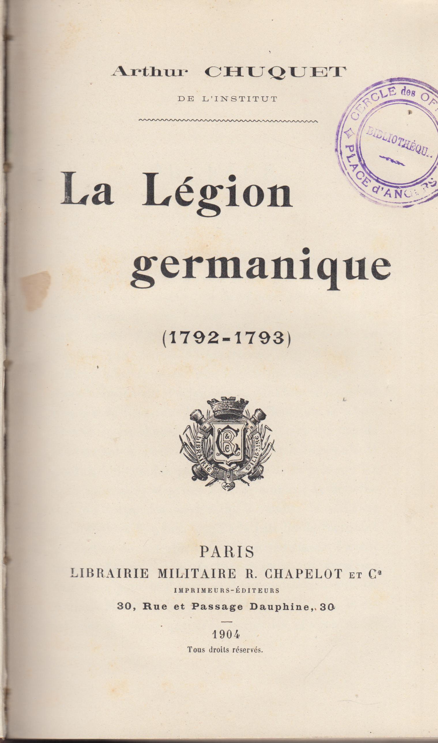 La Légion germanique by Arthur Chuquet: Très bon Couverture rigide ...