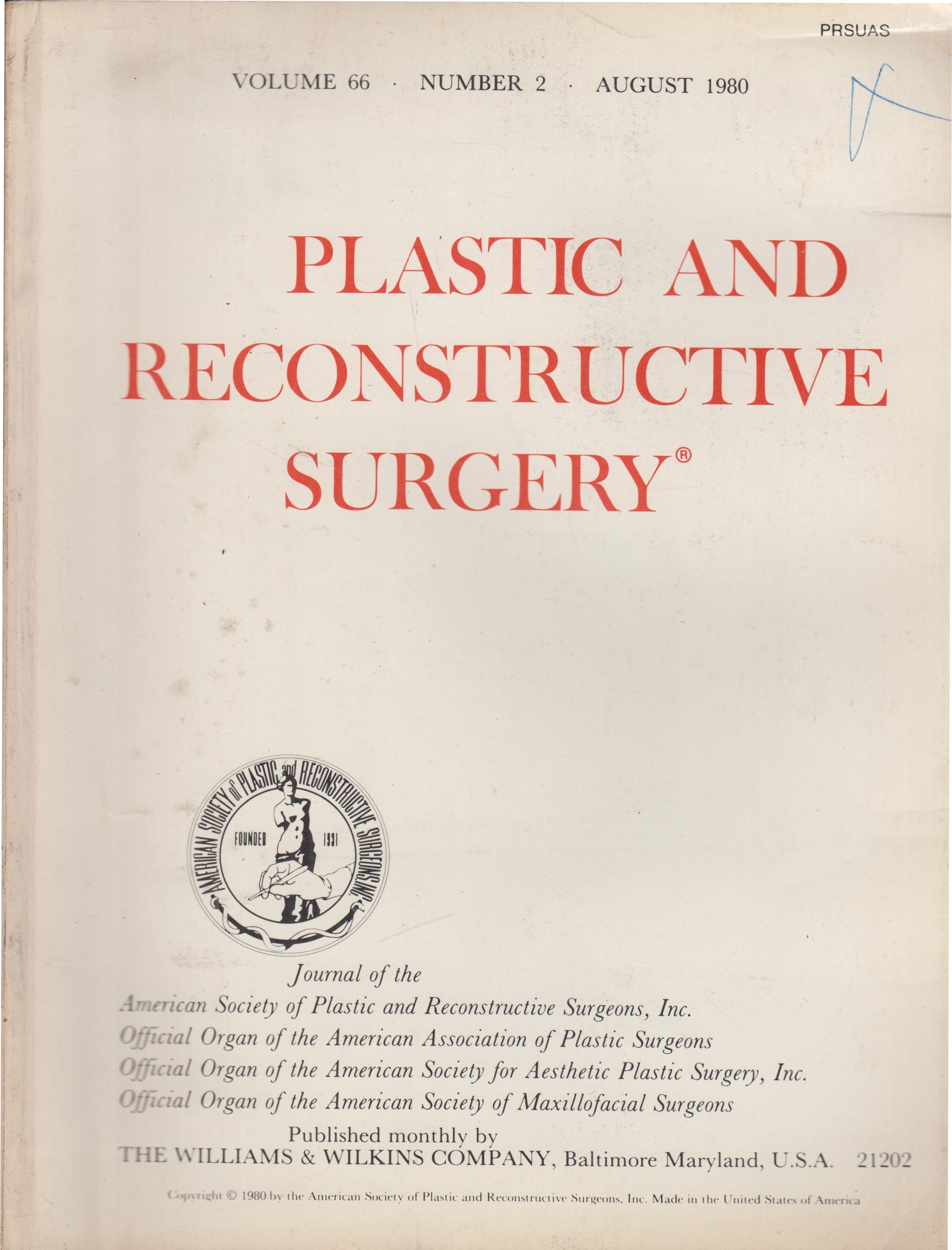 Plastic & Reconstructive Surgery volume 66 number 2 1980 by [CHIRURGIE ...