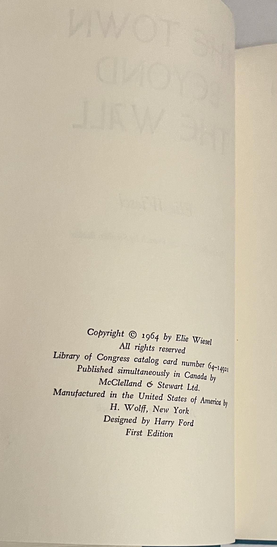 The Town Beyond The Wall by Elie Wiesel: Fine Hardcover (1964) 1st ...