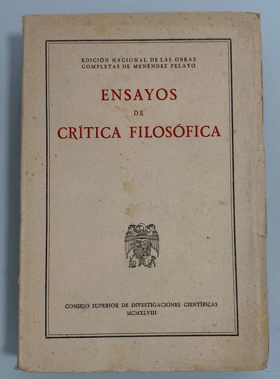 ENSAYOS DE CRÍTICA FILOSÓFICA de Enrique Sánchez Reyes: Bueno ...