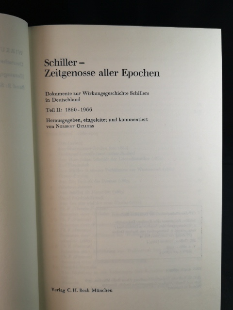 Schiller - Zeitgenosse aller Epochen. Dokumente zur Wirkungsgeschichte ...