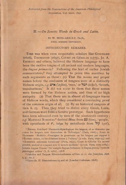On Semitic Words in Greek and Latin. by Muss-Arnolt, William ...