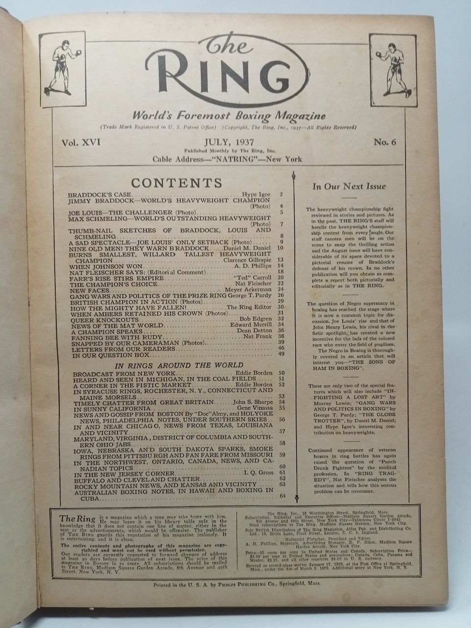 The Ring. World s Foremost Boxing Magazine. 28 issues. Vol. XVI, No. 6 ...