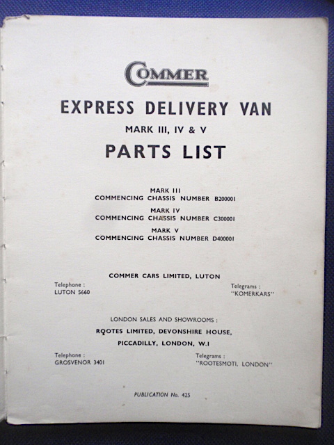 Commer. Express Delivery Van. Mark III, IV & V. Parts List. von Commer ...