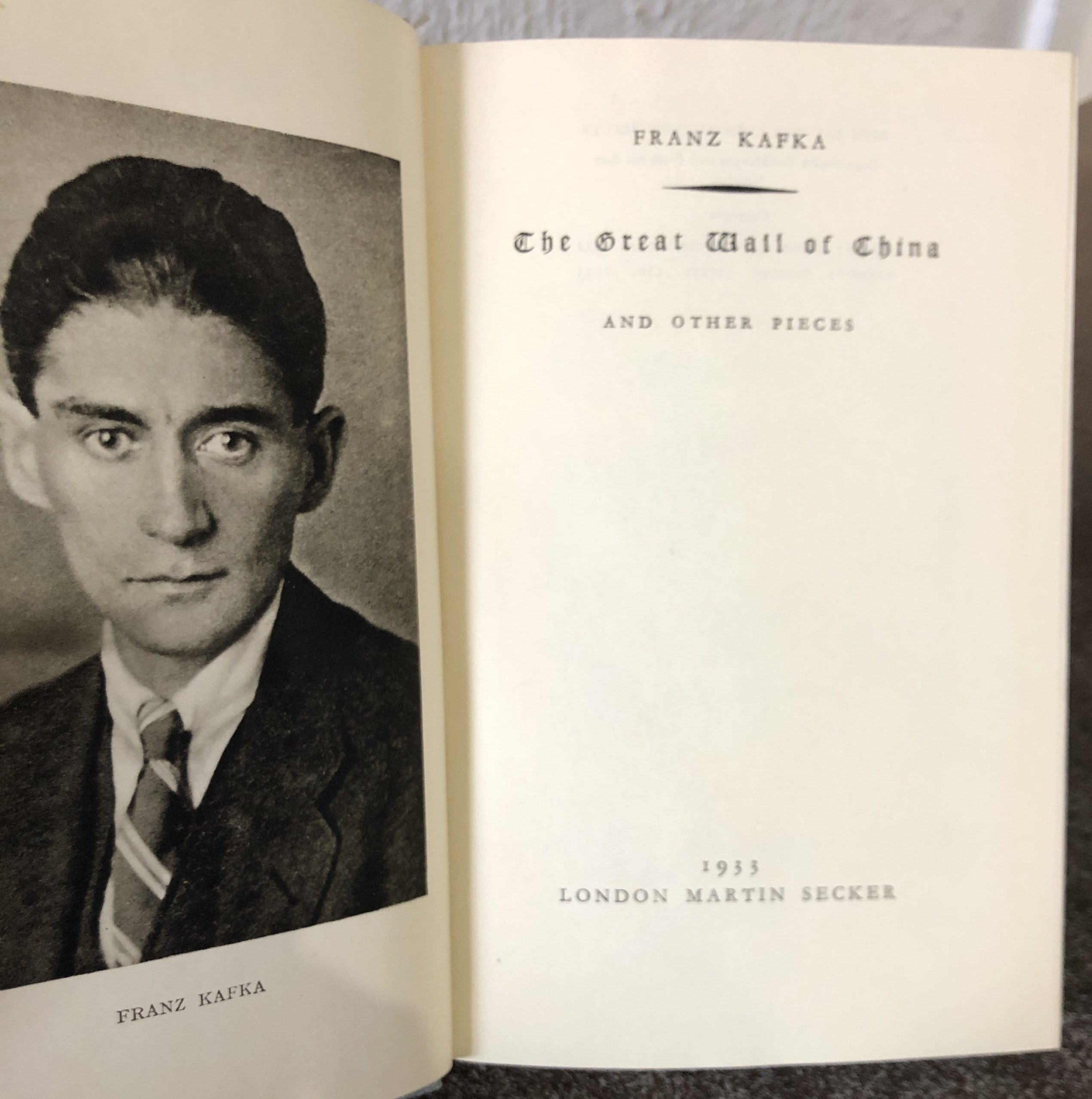 The Great Wall of China & Other Pieces by Franz Kafka first edition ...