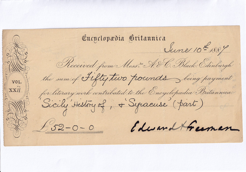 An Original Encyclopaedia Britannica Receipt for Work Undertaken and ...