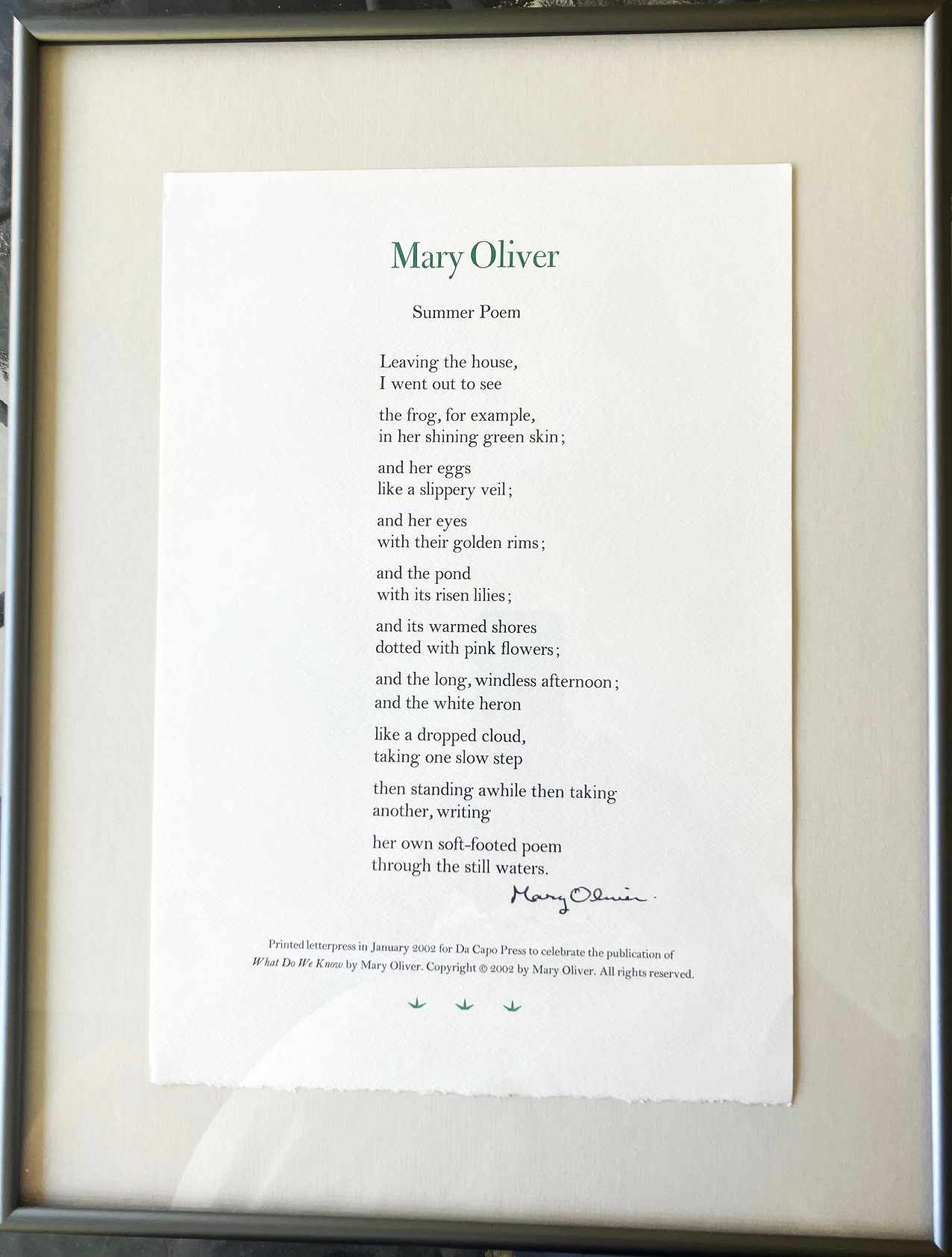 (Broadside) Summer Poem by Oliver, Mary: Fine One Page (2002) 1st ...