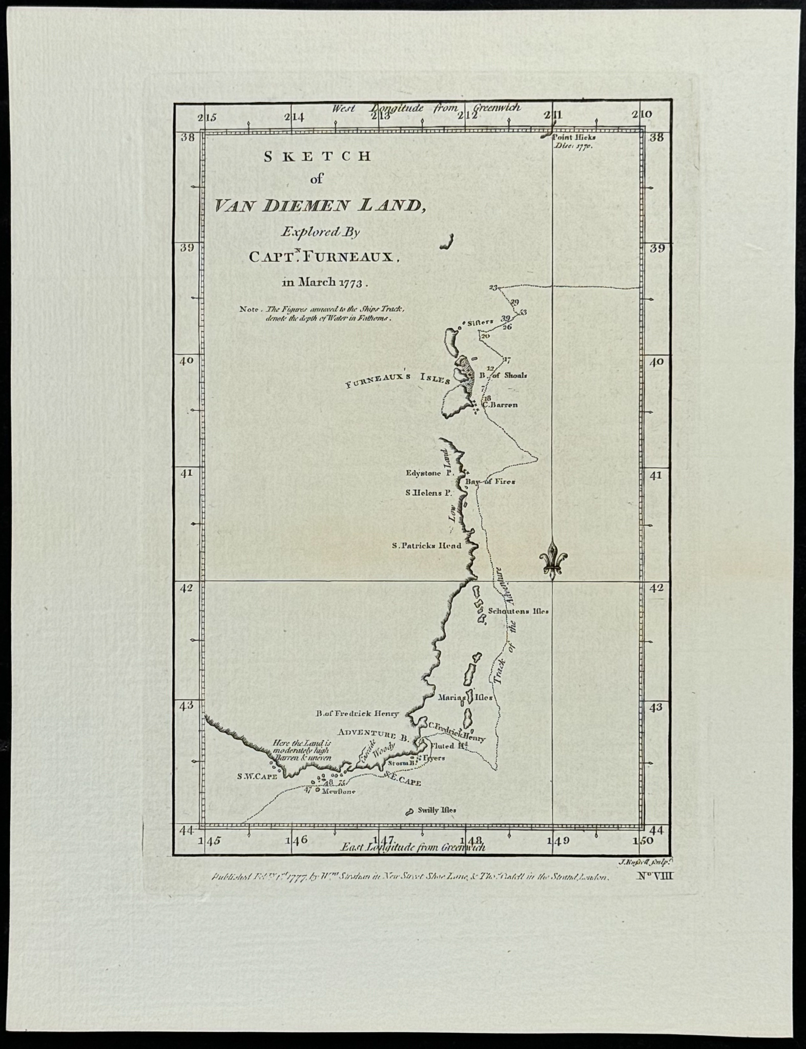 Map of Van Diemen's Land by Captain James Cook: (1779) Art / Print ...