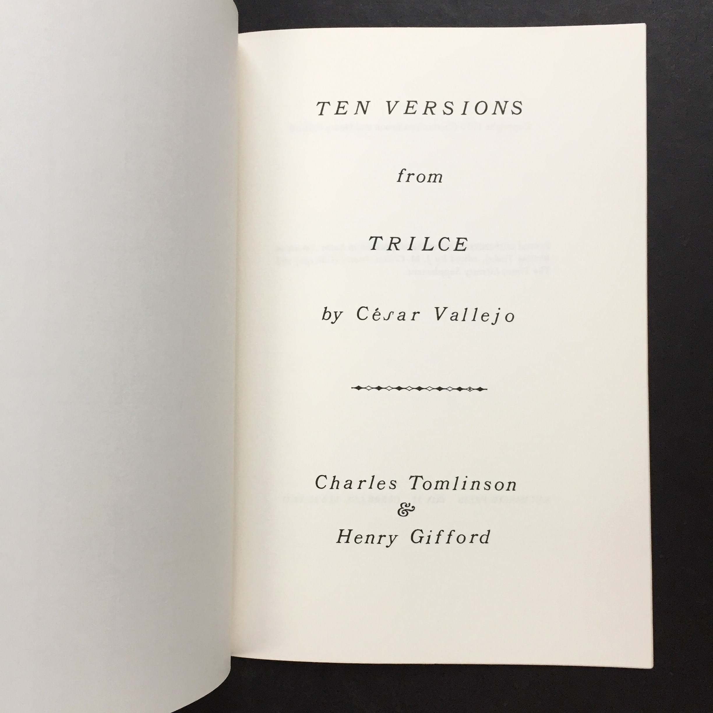 Ten Versions from Trilce by Cesar Vallejo, Signed by Vallejo, Cesar ...