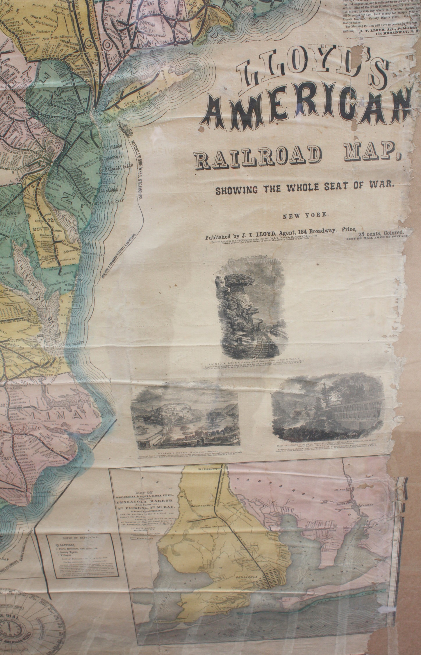 Large 1861 Civil War Railroad Map Of The Seat Of War; Lloyd's American ...