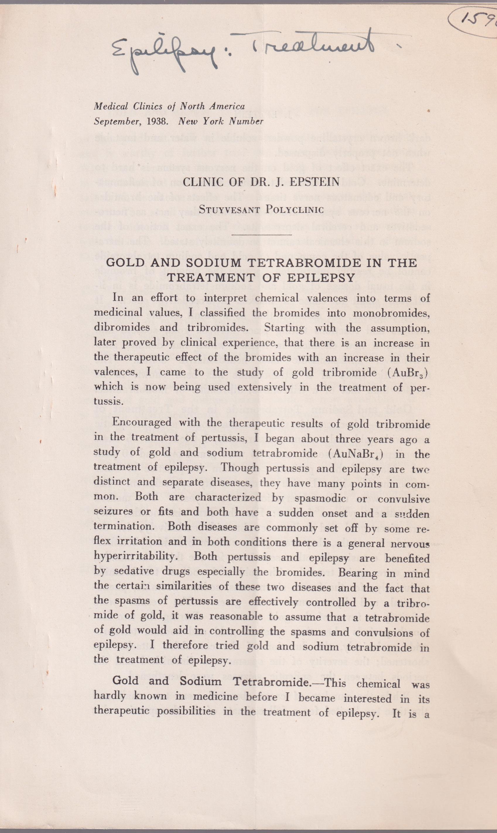 Clinic of Dr. J. Epstein. Stuyvesant Polyclinic. - Gold and Sodium ...
