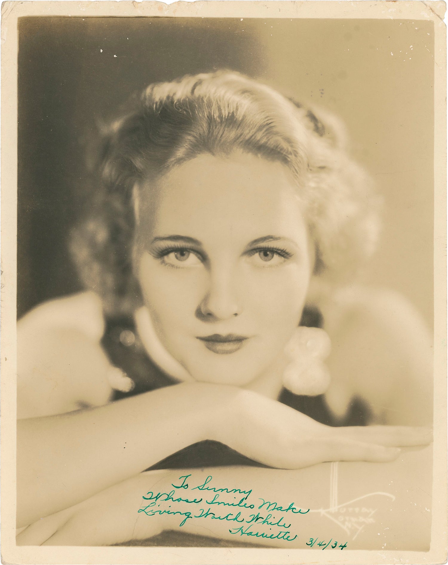 Original photograph of Harriette Haddon, inscribed by Haddon in 1934 by ...