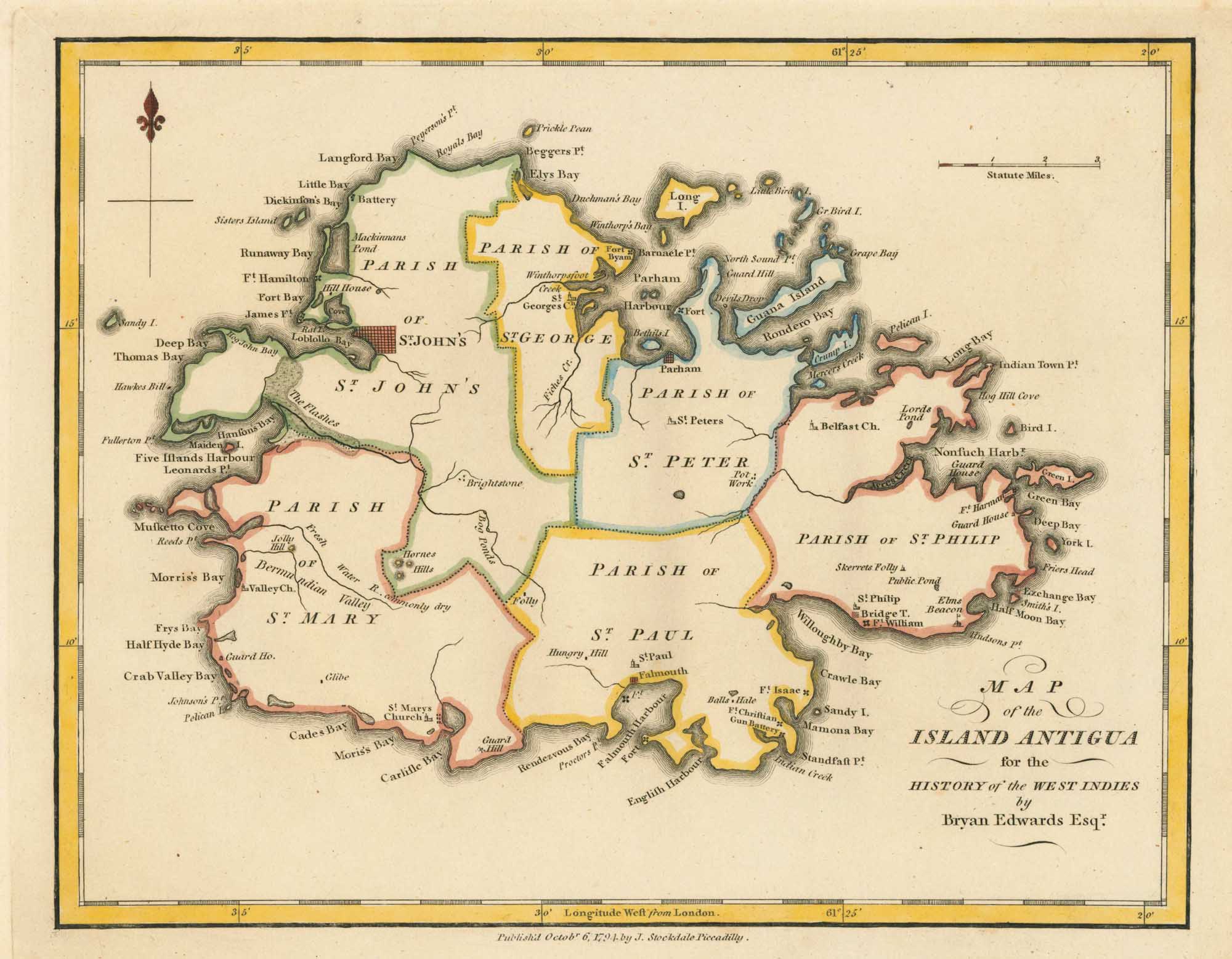 Map of the Island of Antigua for the History of the West Indies. by ...