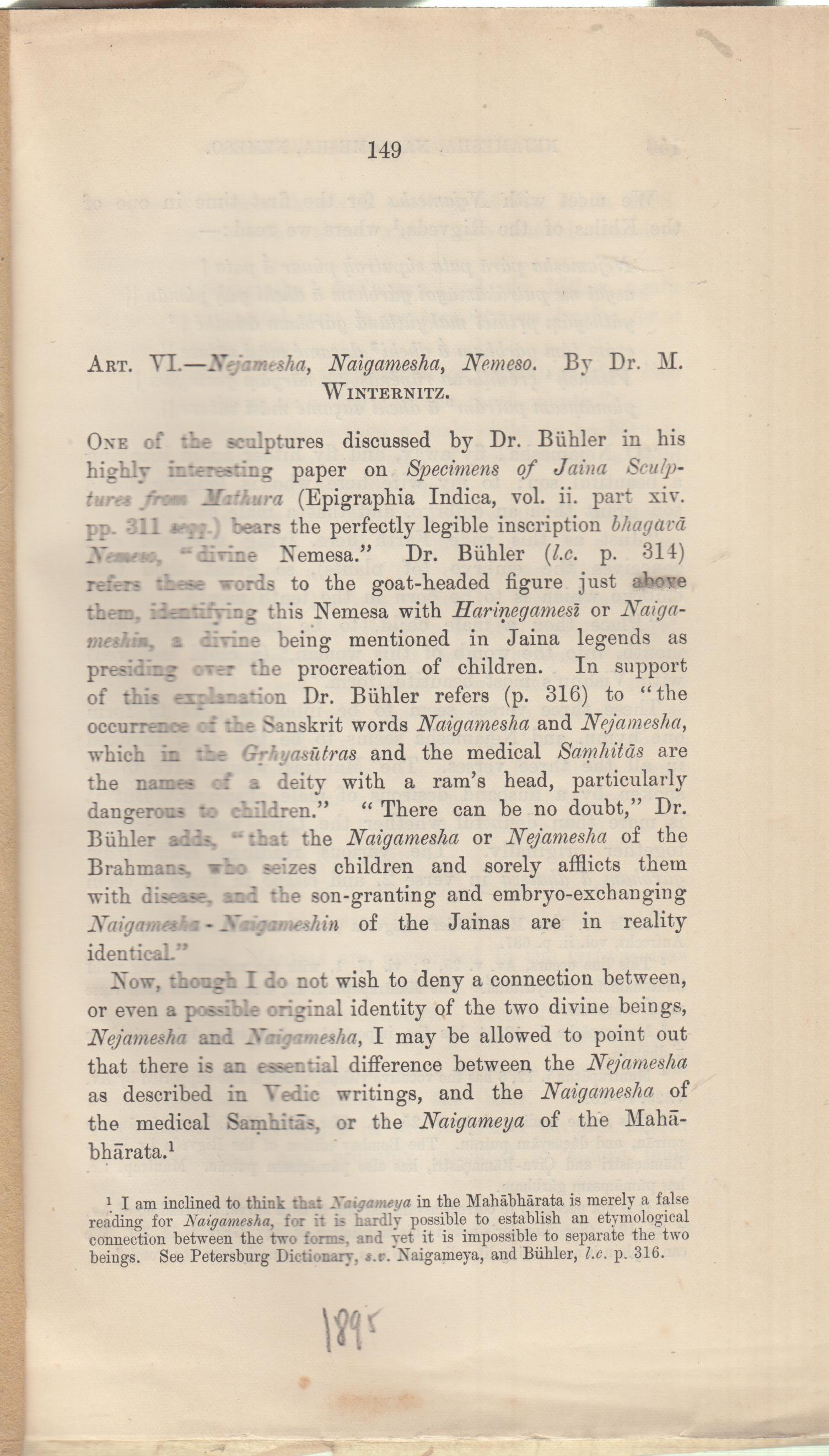Nejamesha, Naigamesha, Nemeso. by Dr. M. WINTERNITZ: Bon Couverture ...