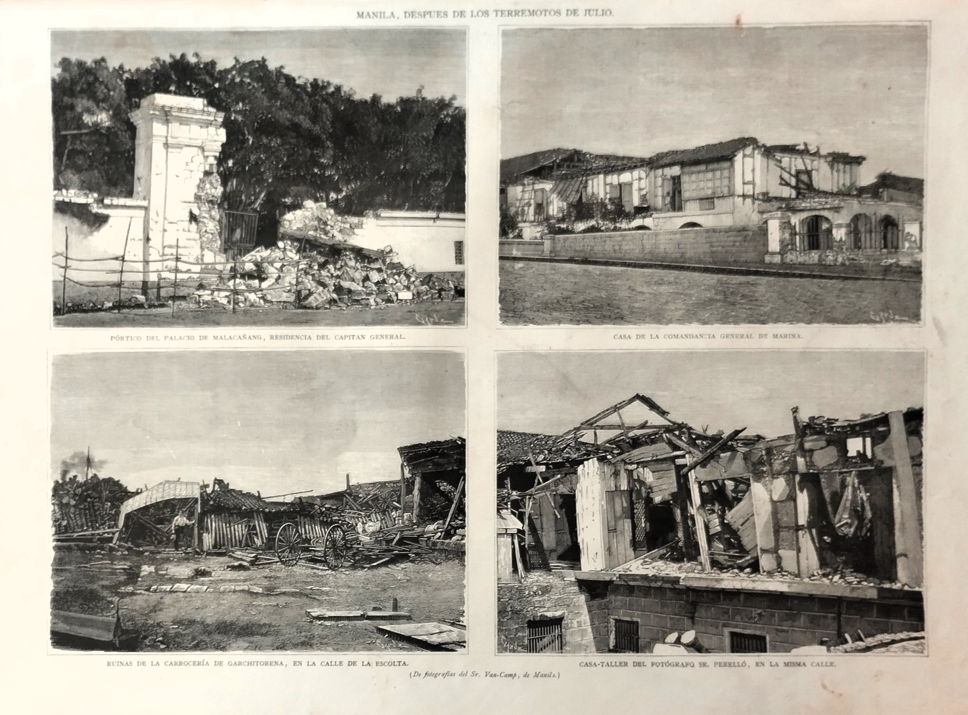 ANTIGUO GRABADO /OLD ENGRAVING: MANILA DESPUÉS DE LOS TERREMOTOS DE ...