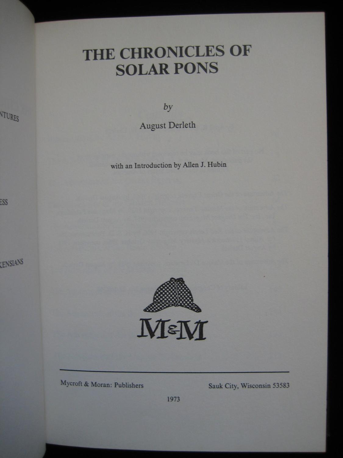 THE CHRONICLES OF SOLAR PONS by Derleth, August: Fine A Hardbound Book ...