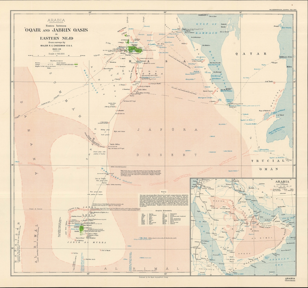 Arabia Routes between 'Oqair and Jabrin Oasis in Eastern Nejd. von 1925 ...