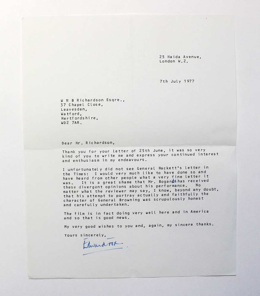 An Original Typed and Signed Letter by Actor Edward Fox about A Bridge ...