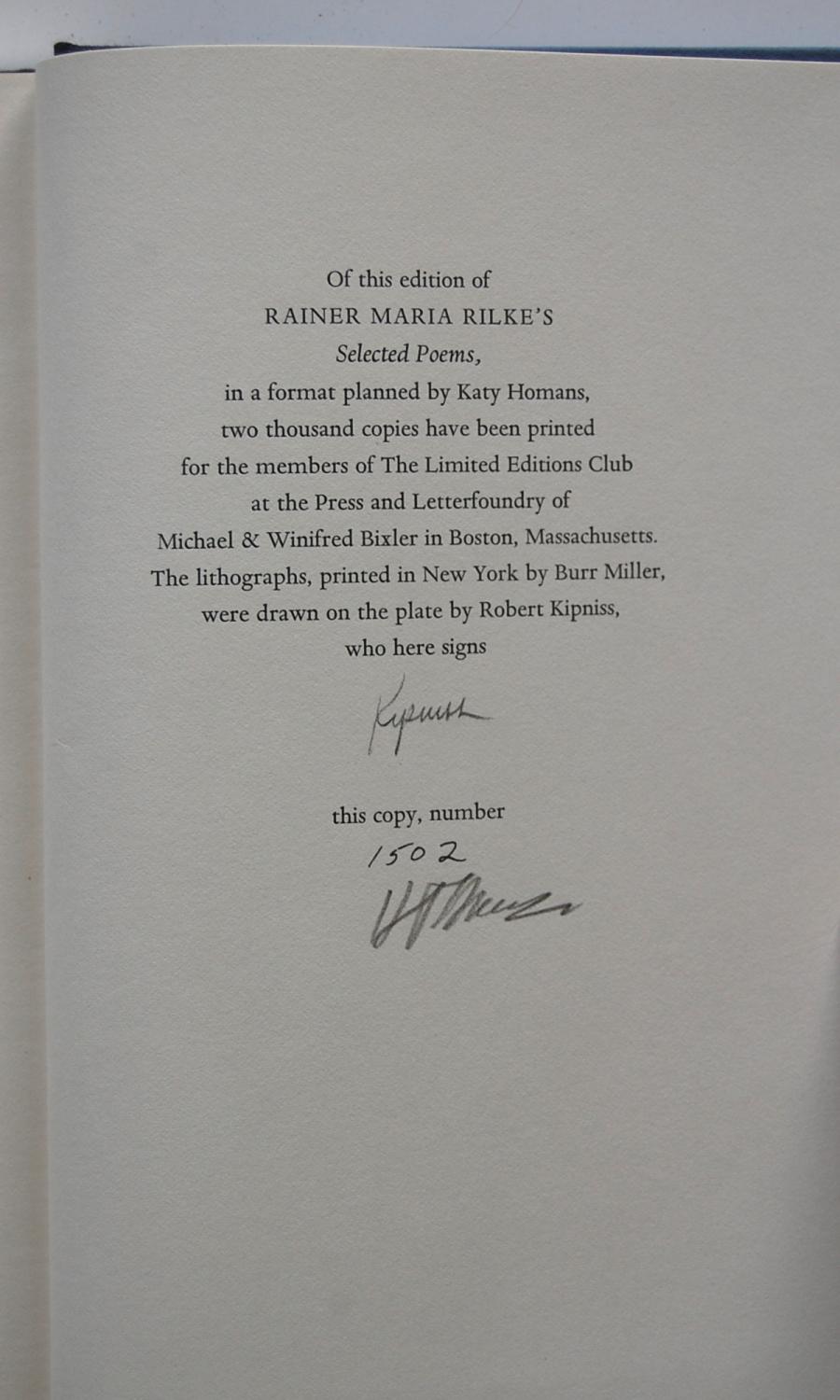 Selected Poems of Rainer Maria Rilke by Rilke, Rainer Maria: Fine ...