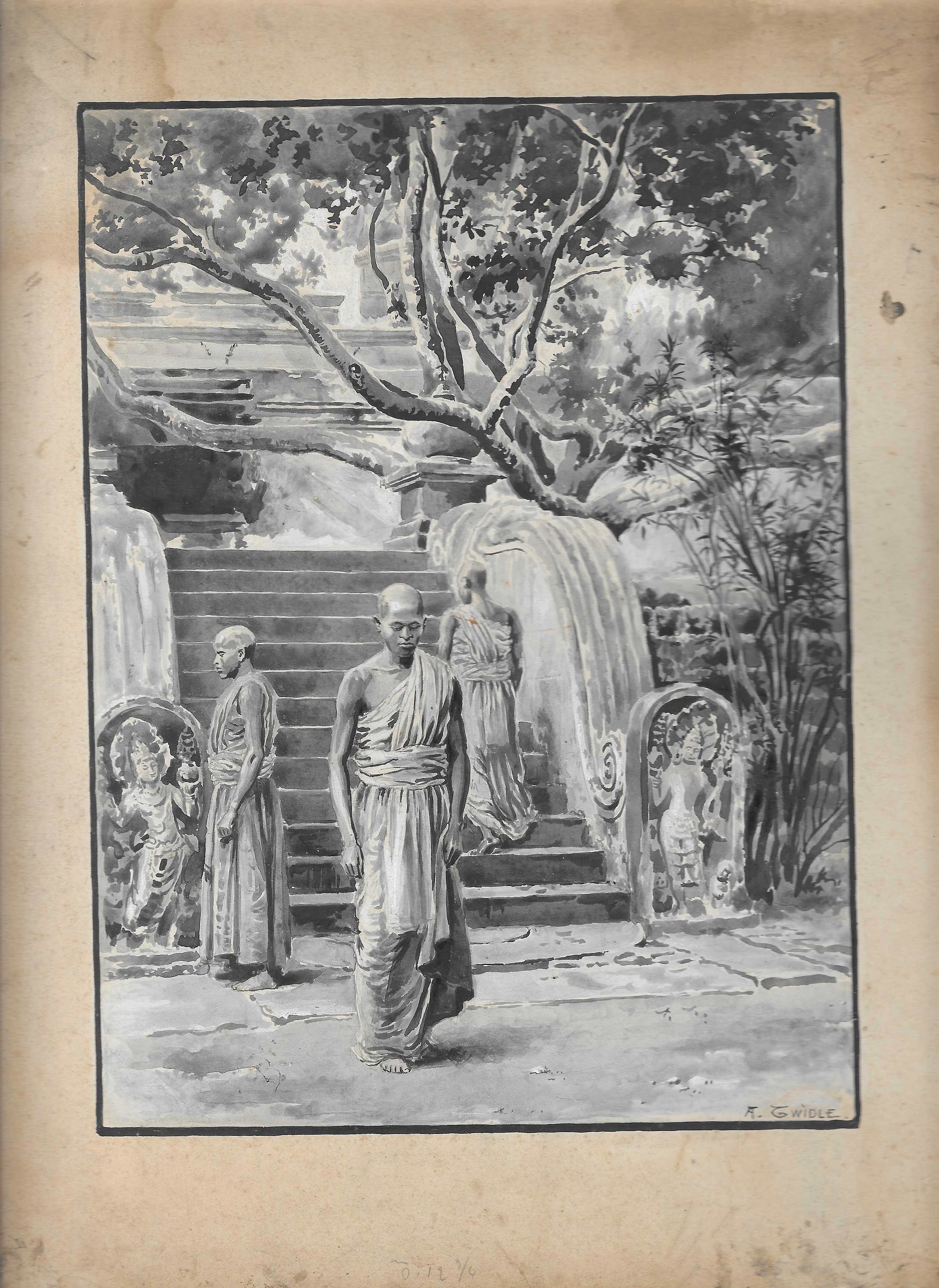 [Burmese Monks perhaps] Original illustration, produced for publication ...