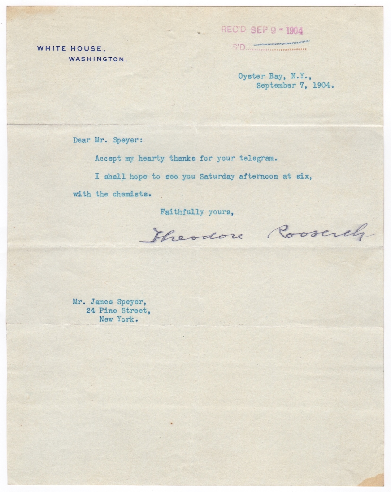 Roosevelt, Theodore (1858-1919) - Typed letter signed AS PRESIDENT by ...